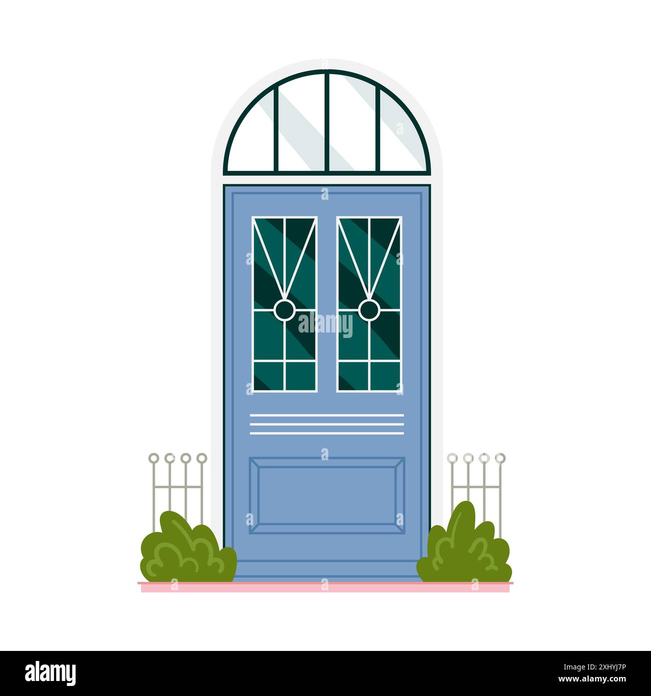 Blue front door with arched window for home entrance exterior and entry ...