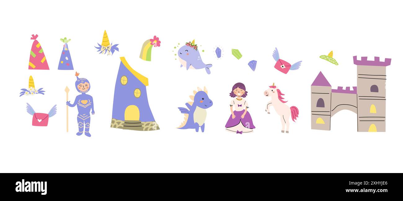 Childrens fairy characters and magic element set. Collection of funny ...