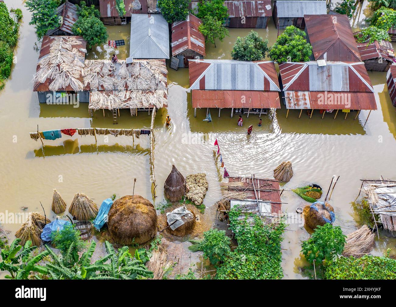 Aerial view of flood affected villages in Northern Bangladesh ...