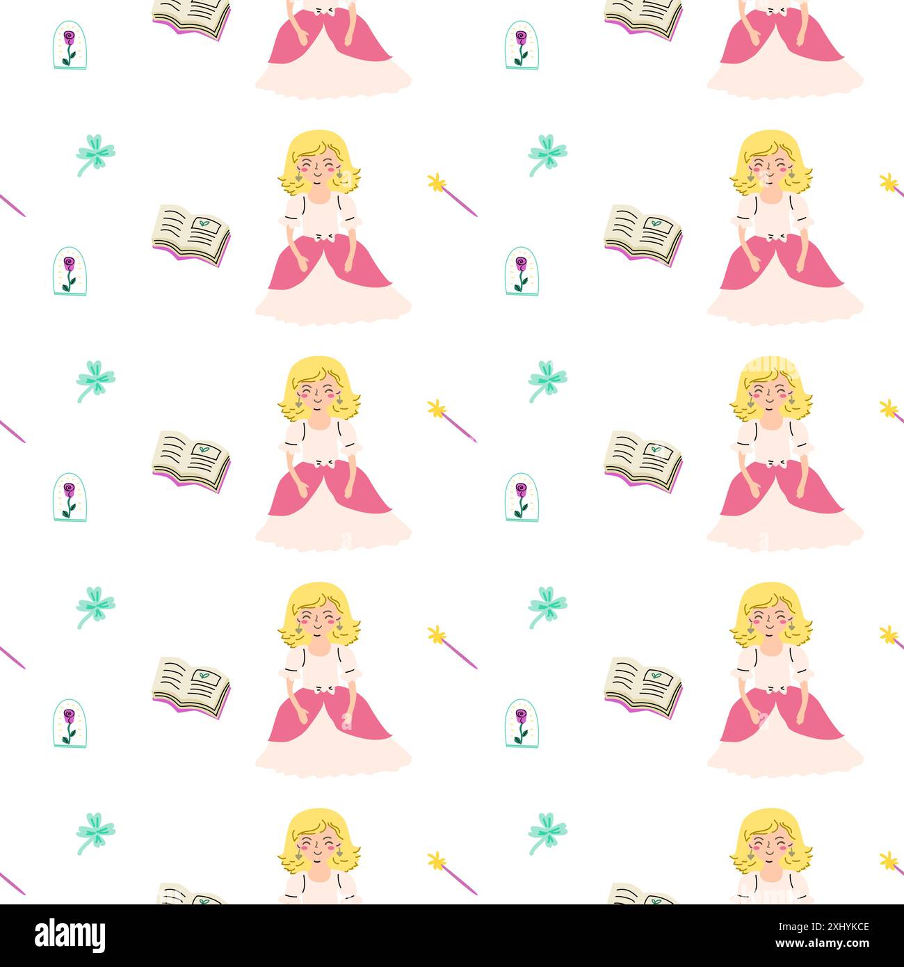 Childrens fairy pattern with princess and castle. Cute fantasy world ...