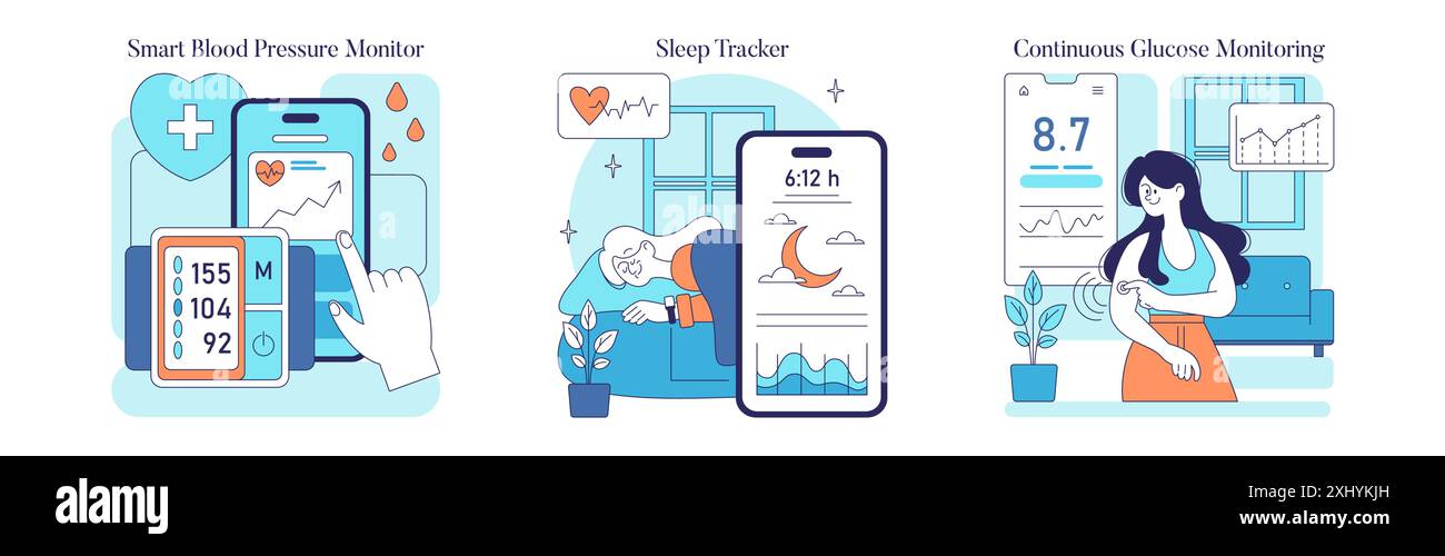 Health Monitoring Devices set. Digital tools for vital signs tracking ...