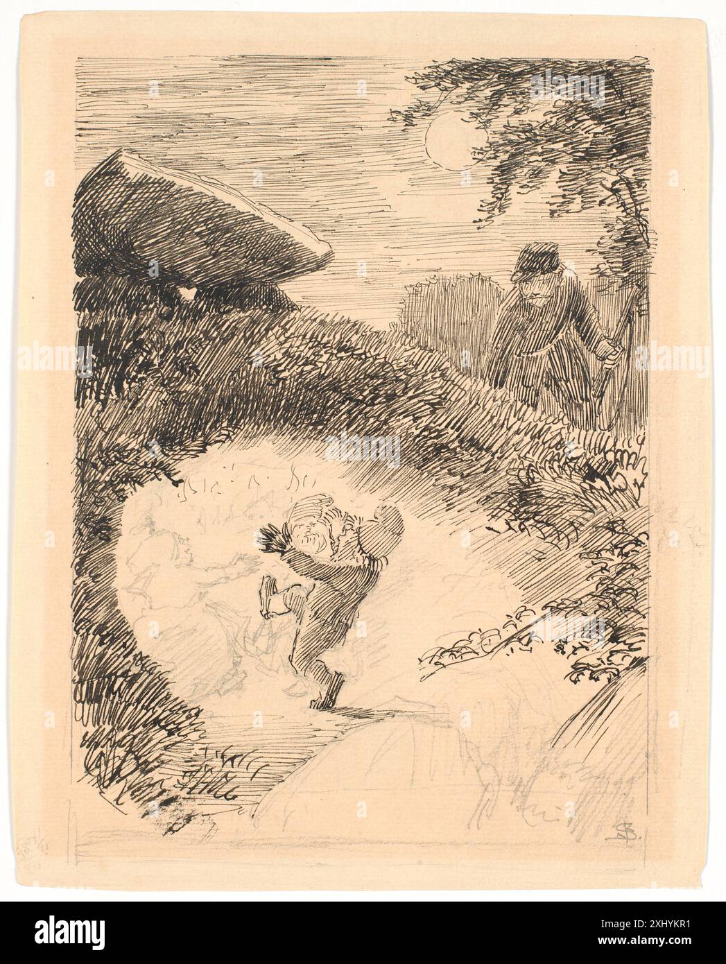 Wheelbarrow Skovgaard, Niels 1858 - 1938 Drawing Trillevip Stock Photo ...