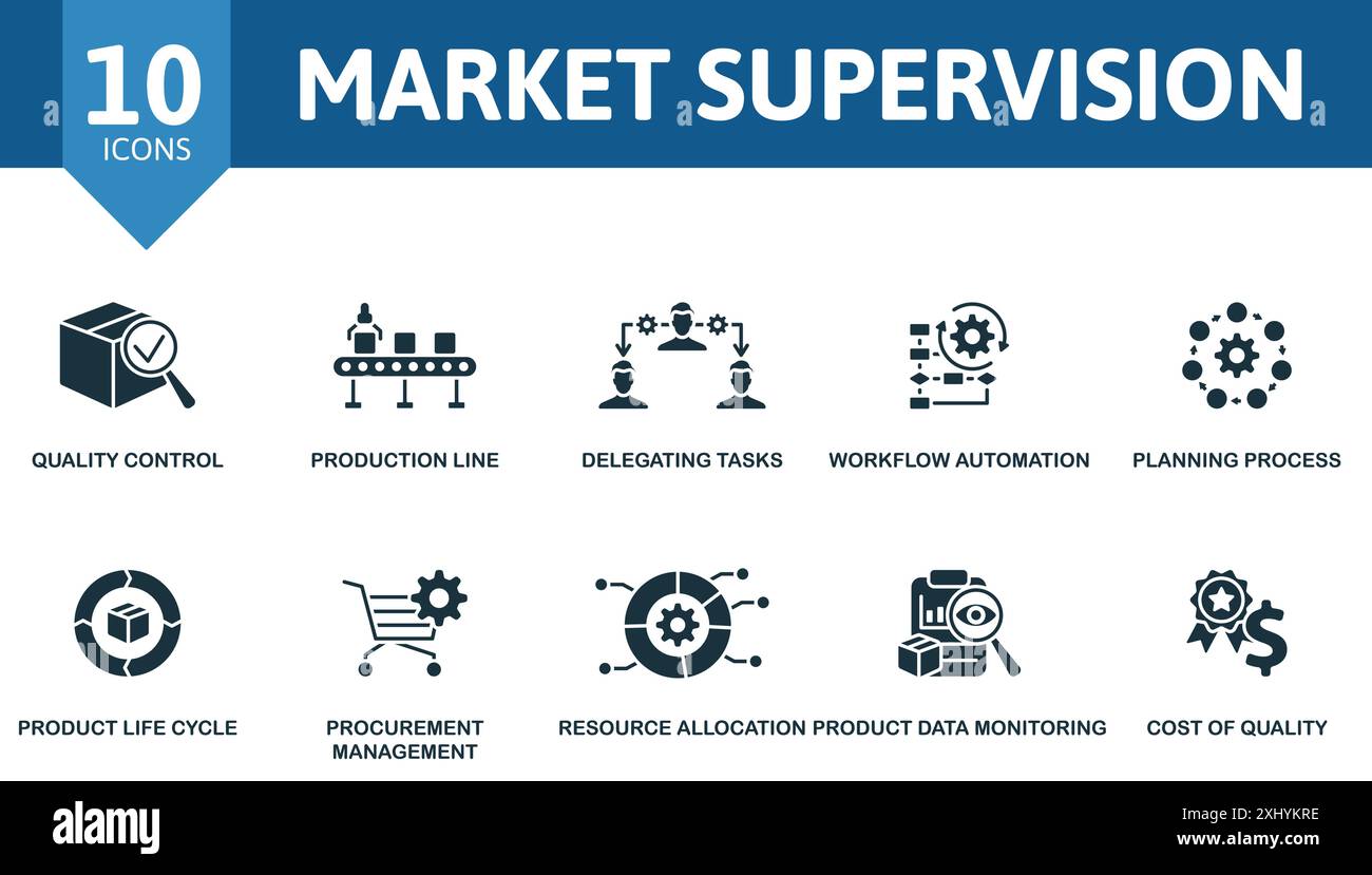 Market Supervision icon set. Quality Control, Production Line ... Market Supervision icon set. Quality Control, Production Line ...