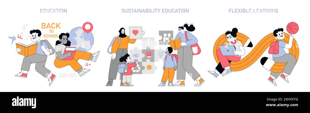 Education set. Conventional, sustainability, and flexible learning ...