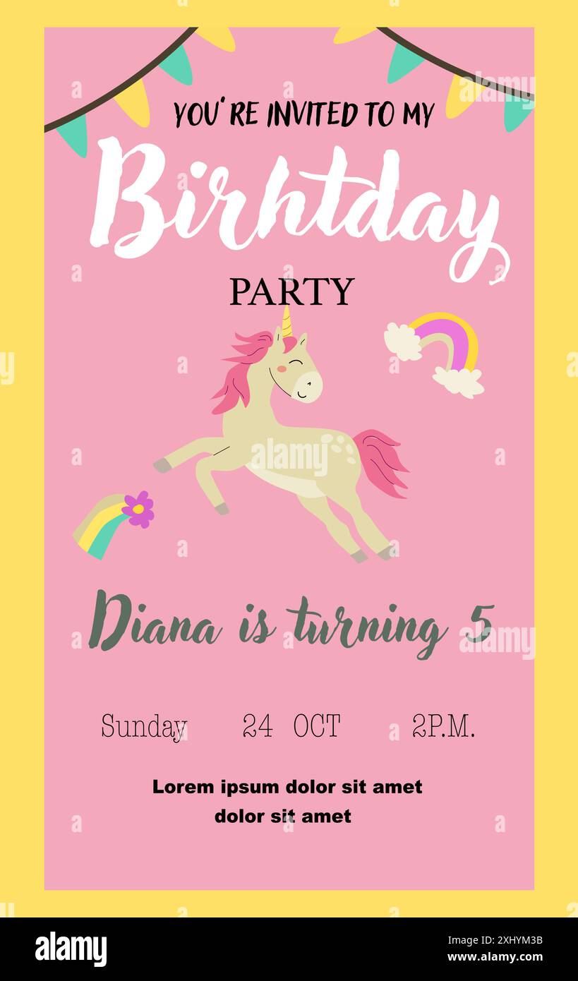 Childrens magic invitation card with fairy animal. Fantasy world ...