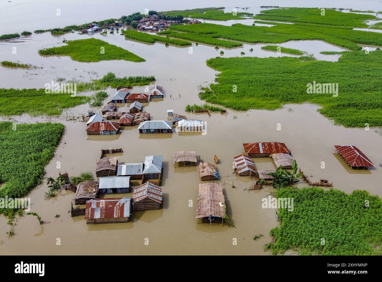 Aerial view of flood affected villages in Northern Bangladesh ...