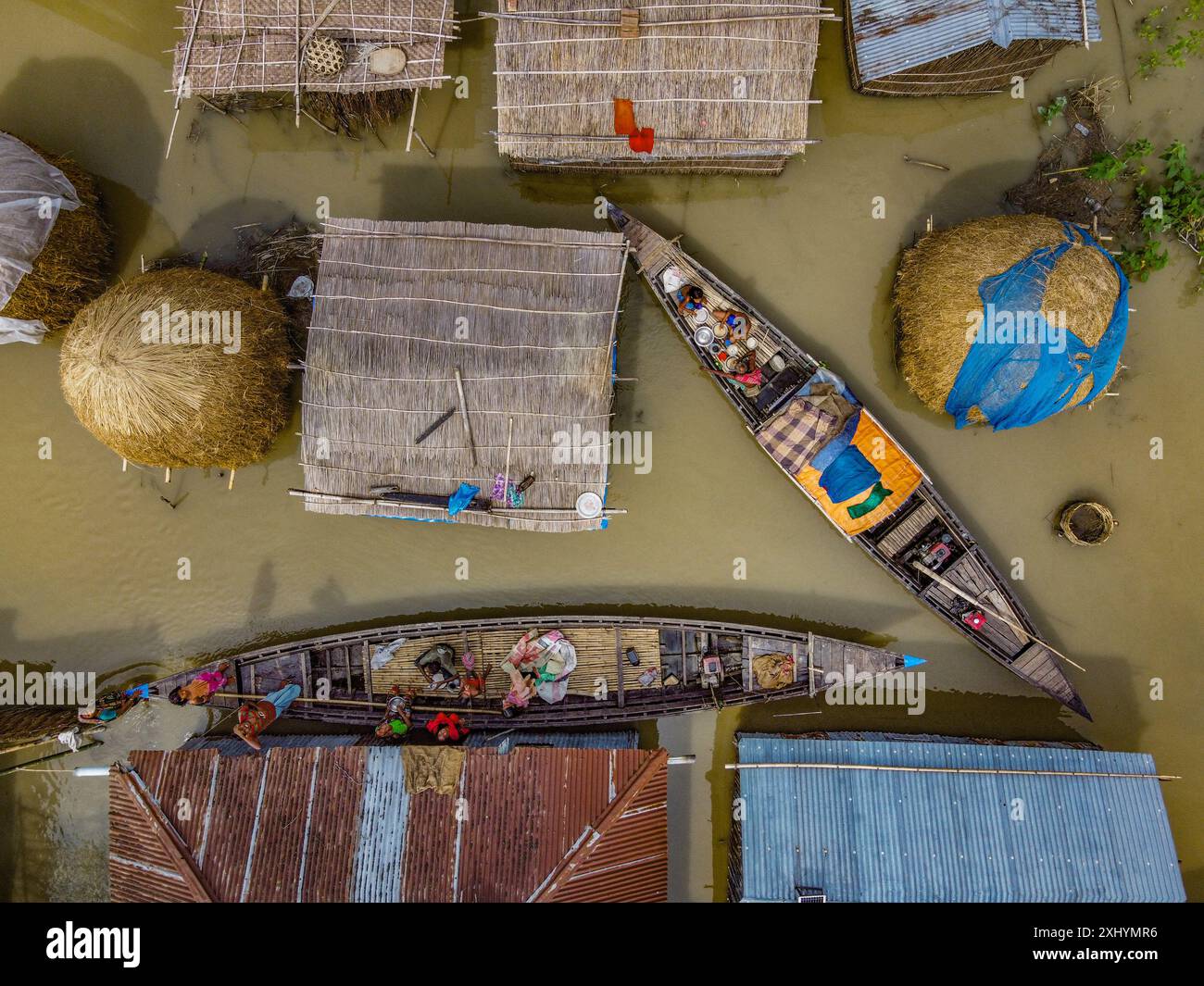 Aerial view of flood affected villages in Northern Bangladesh ...