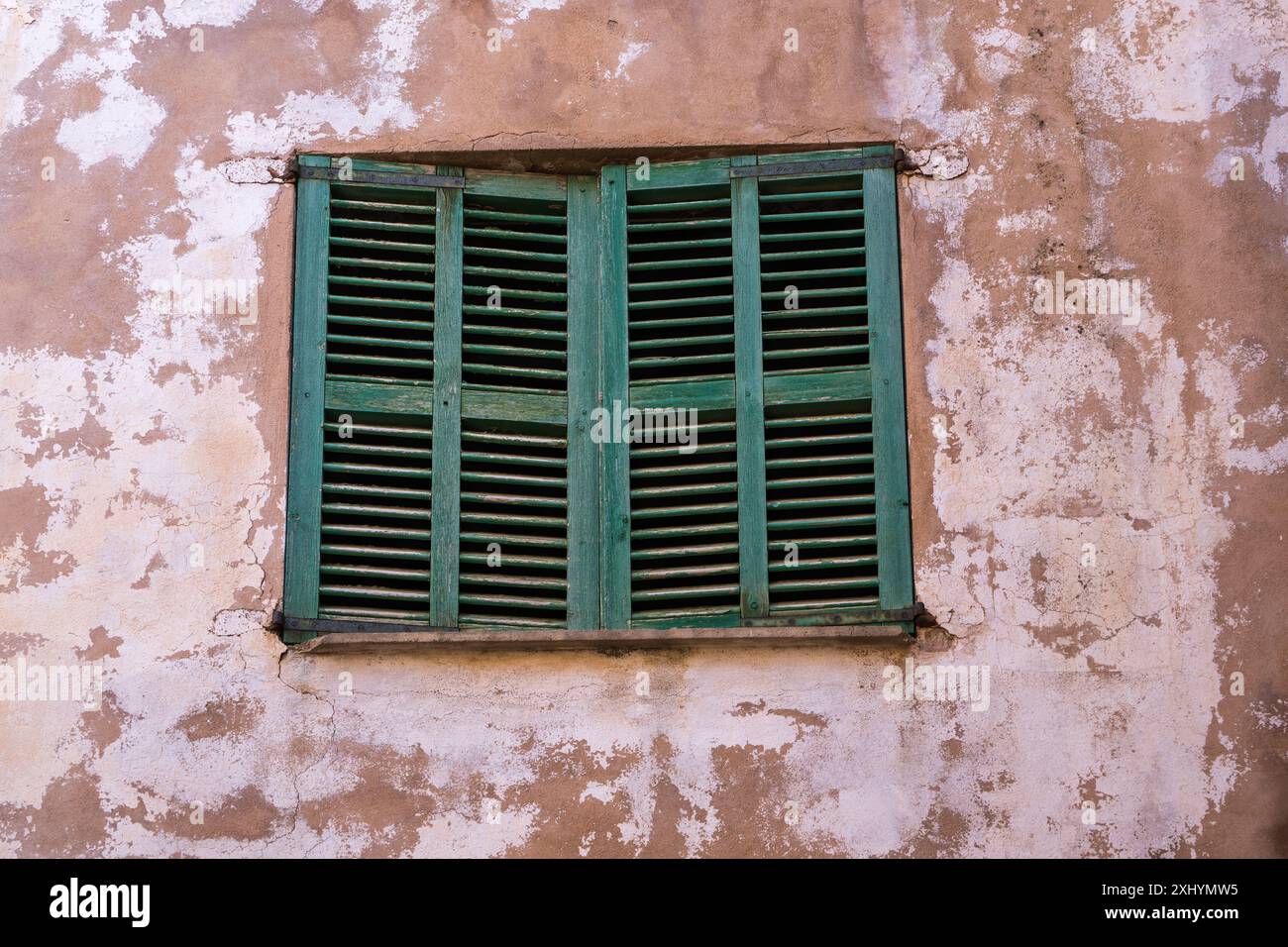 wooden, green, old shutters on the window. Mallorca. Majorka, Spain ...