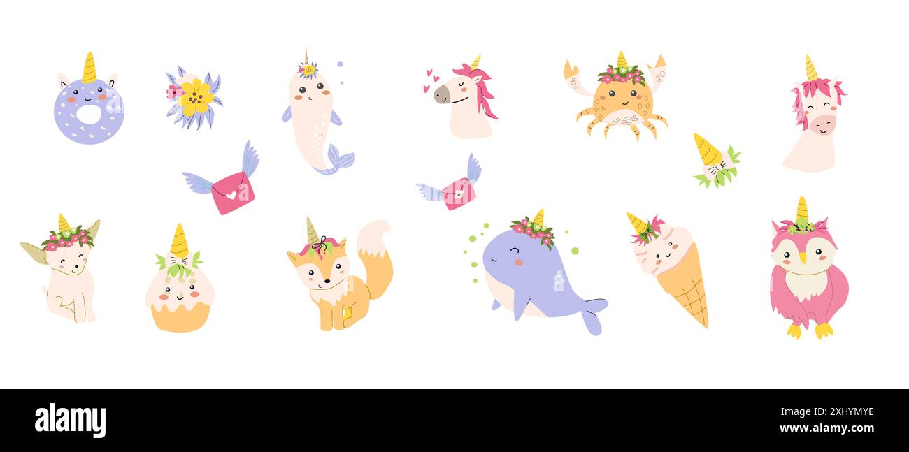 Childrens animals bundle set. Collection of fairy cartoon characters ...