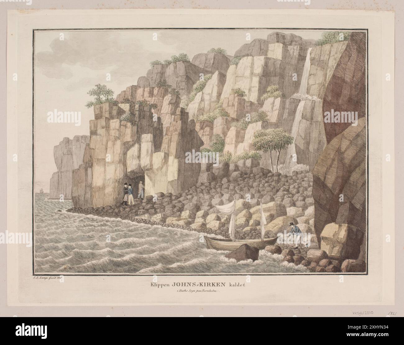 Etching by Søren L. Lange showing the rock called Jons Church in Ruth's ...