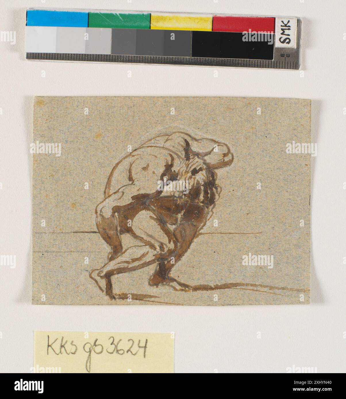 A drawing by Nicolai Abildgaard (1743–1809) depicting a bent figure ...