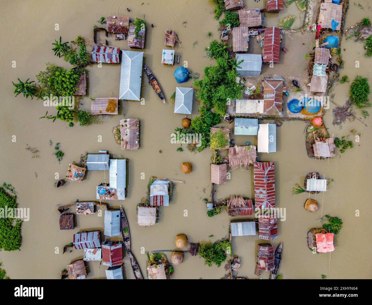 Aerial view of flood affected villages in Northern Bangladesh ...