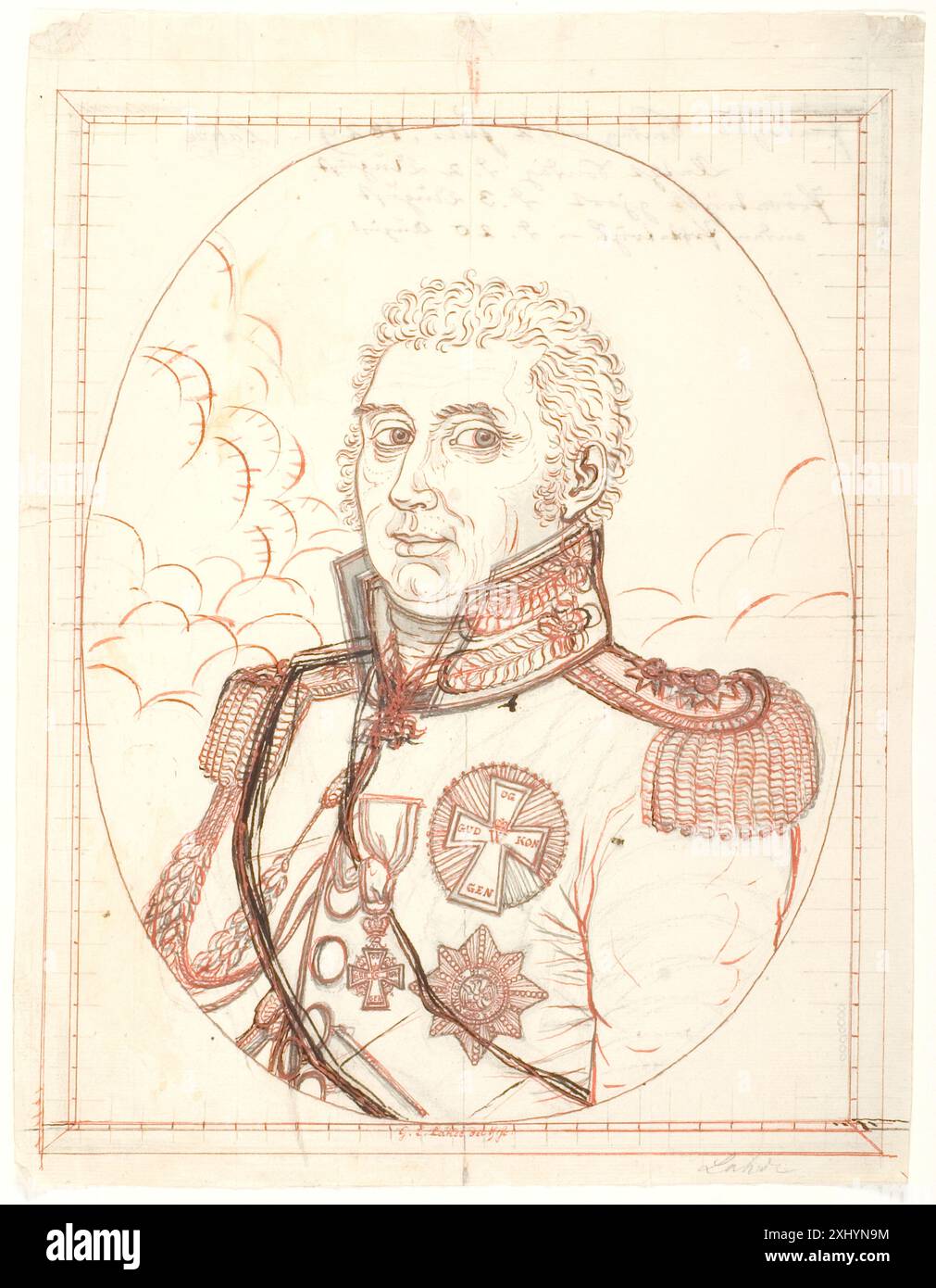 Drawing by Gerhard Ludvig Lahde depicting a high-ranking officer ...