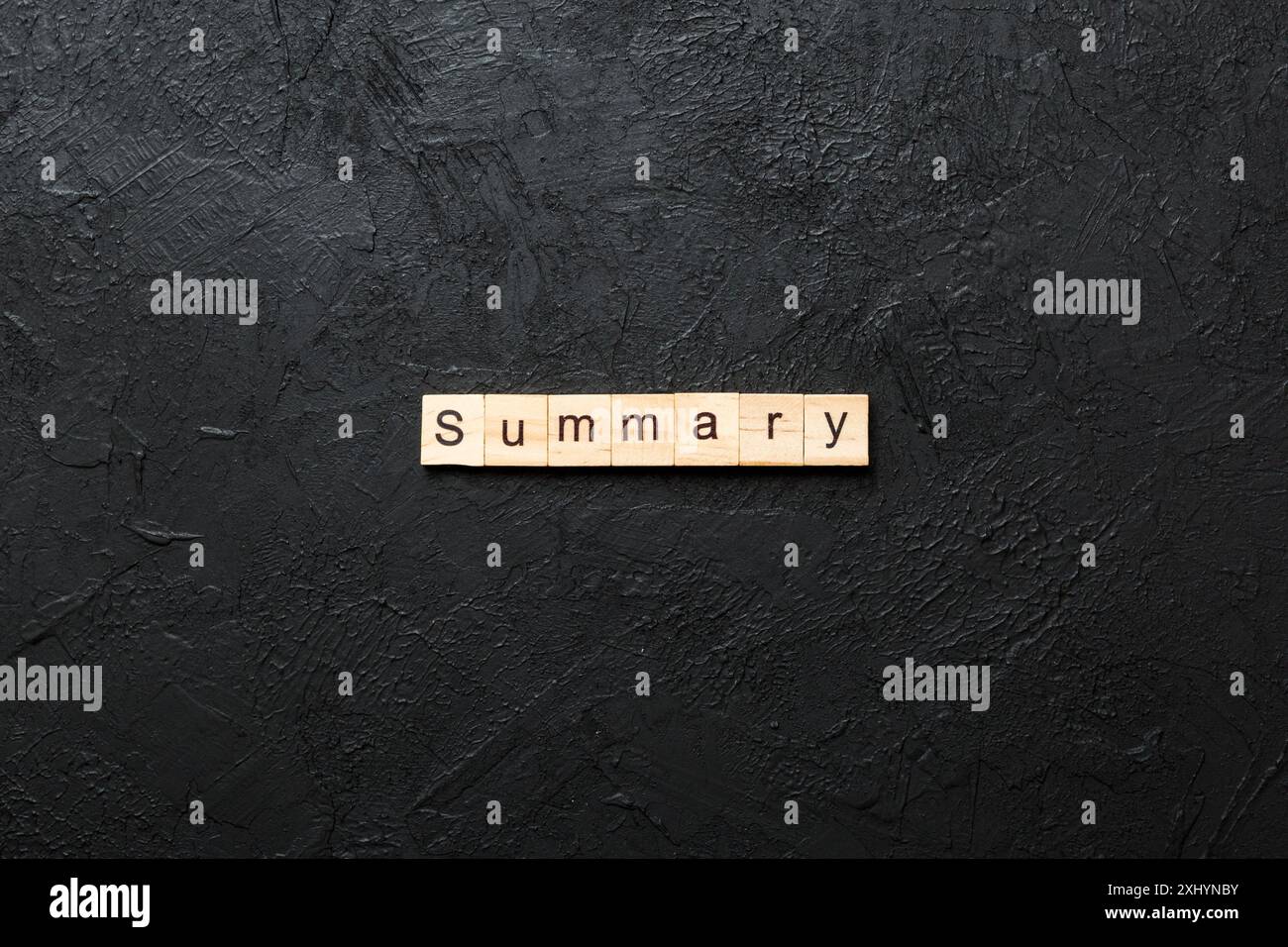 Summary word written on wood block. Summary text on table, concept ...