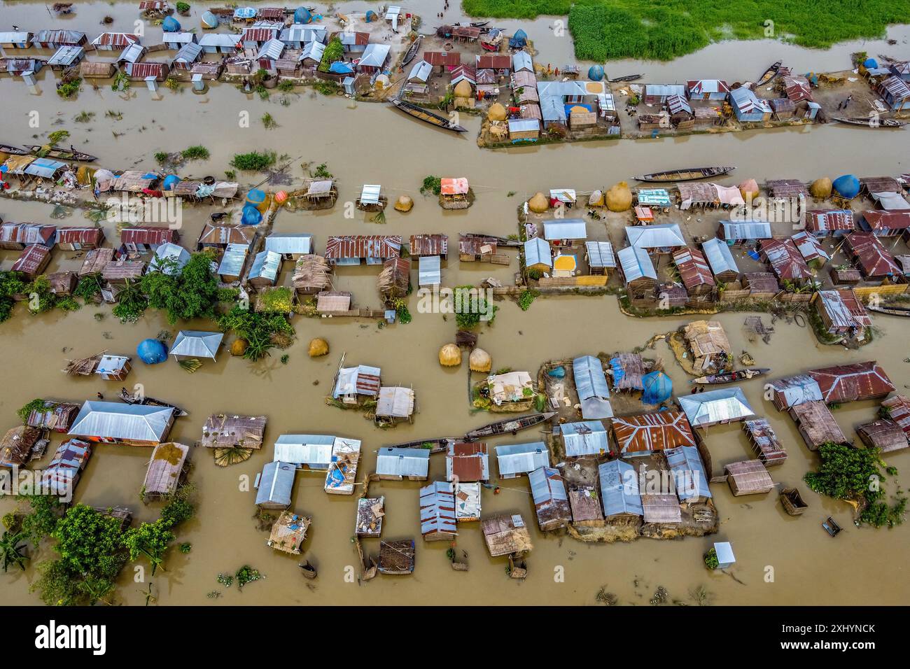 Aerial view of flood affected villages in Northern Bangladesh ...
