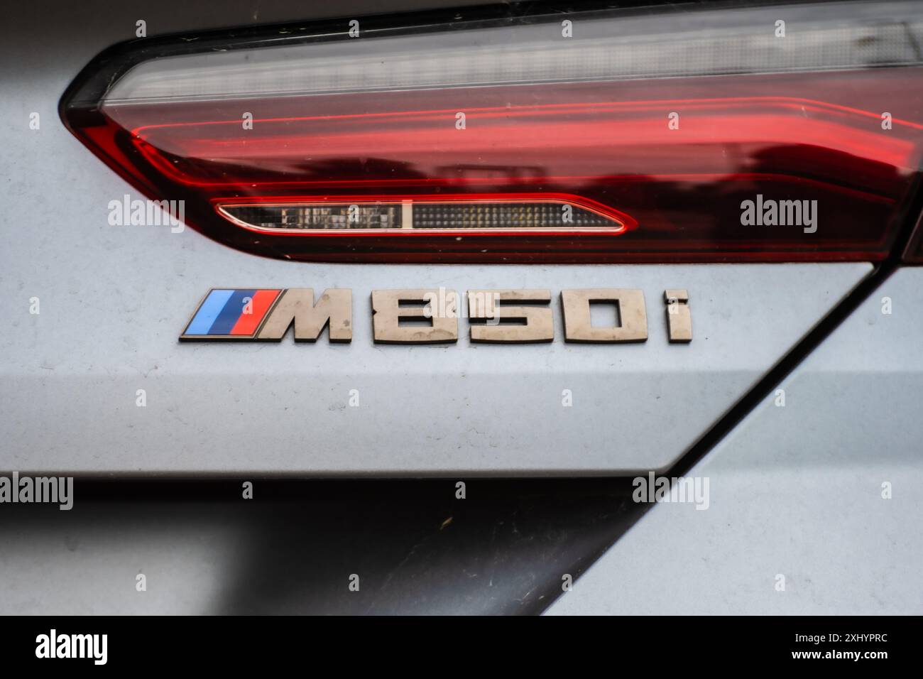 Malm?, Sweden - July 09 2022: Model sign on the rear of a silver BMW ...