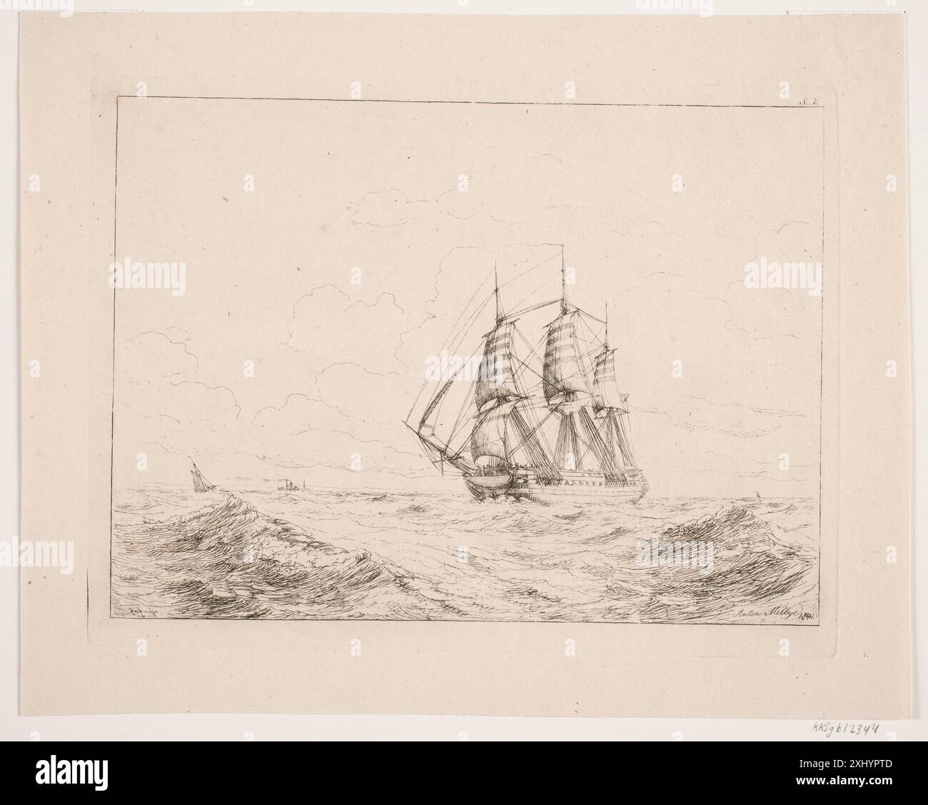 A line ship Melbye, Anton 1818 - 1875 Engraving, Print Et linjeskib ...