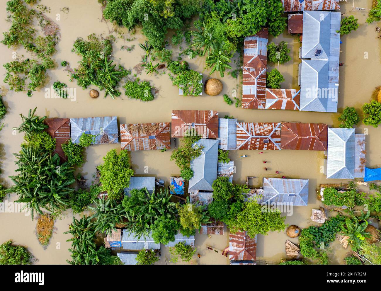 Aerial view of flood affected villages in Northern Bangladesh ...