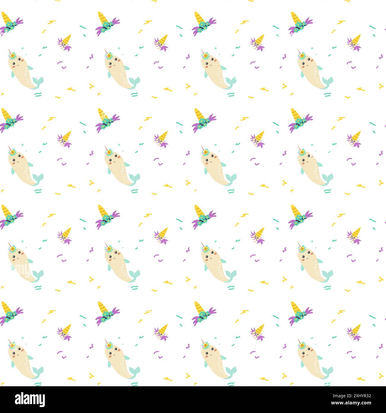 Childrens holiday pattern with confetti and cute animal. Childish ...