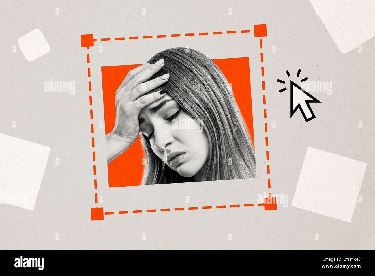 Composite photo collage of unhappy sad lonely girl hold head migraine ...