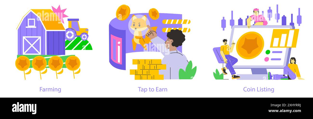 GameFi set. Cryptocurrency farming, earning rewards with mobile games ...