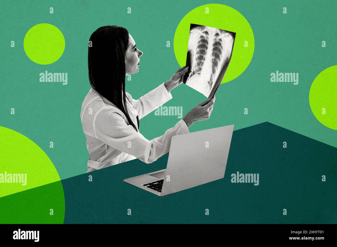 Composite photo collage of doc girl examine x ray scan lungs diagnosis ...
