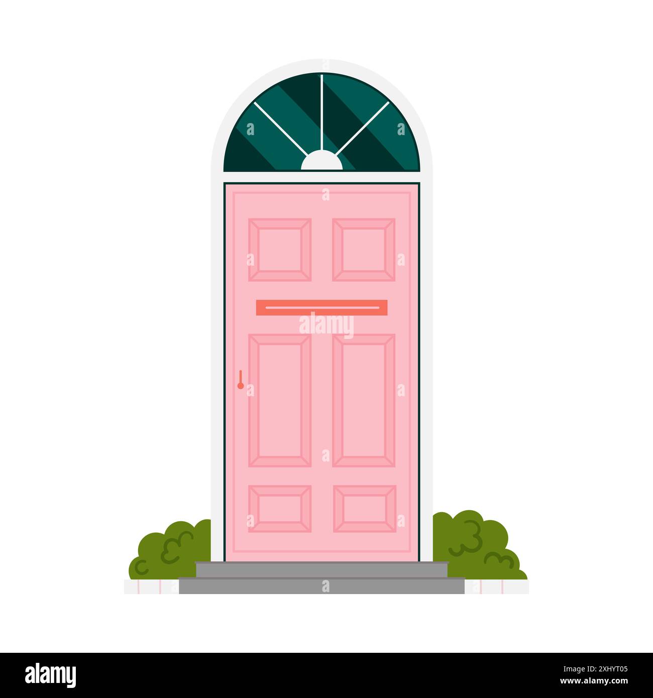Front home door with arch window and mail box, building entrance vector ...