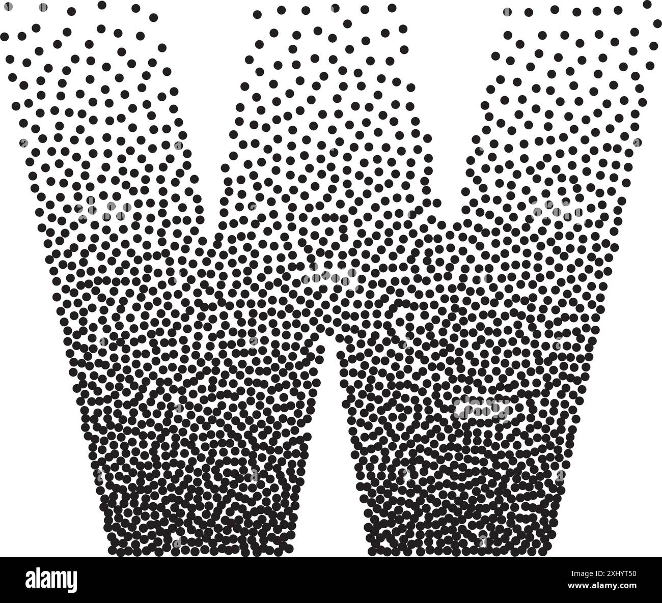 Halftone gradient grain letter W. Vector stipple dotted textured font ...