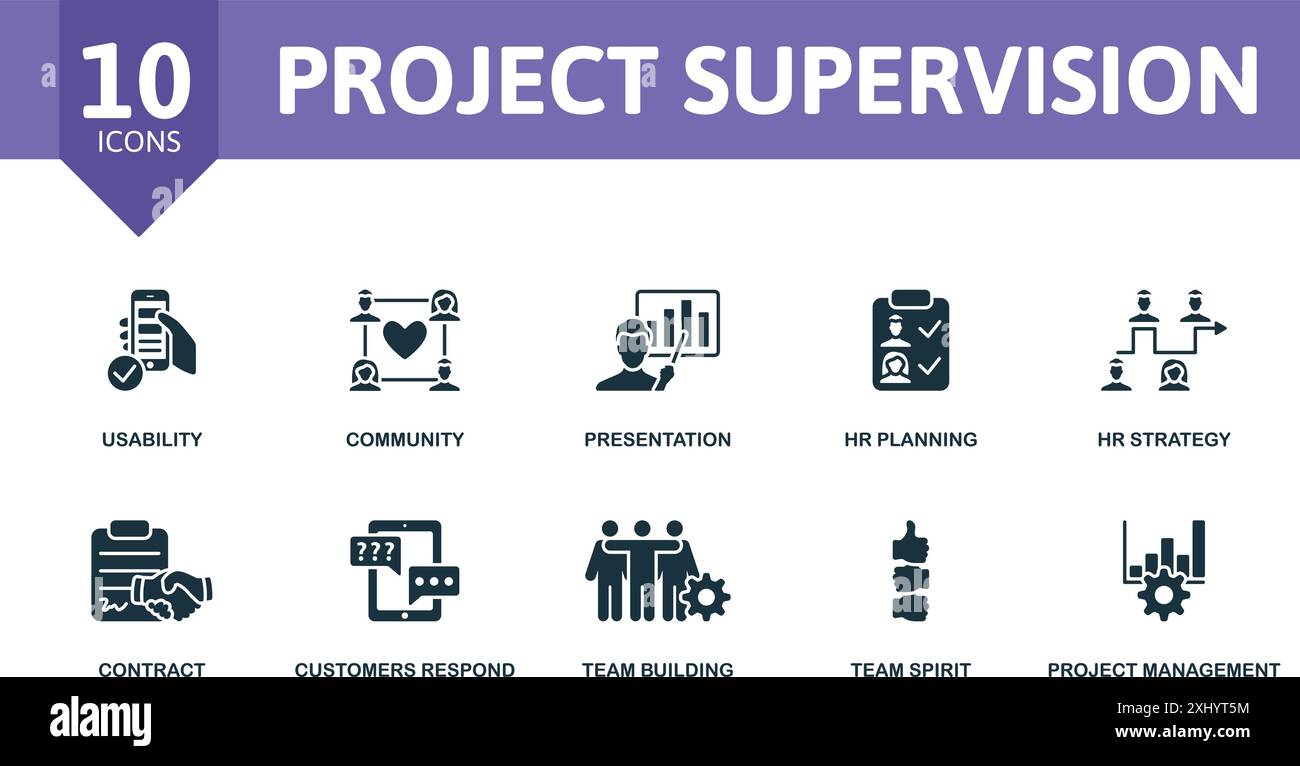 Project Supervision thin line icon set. Usability, Community ...