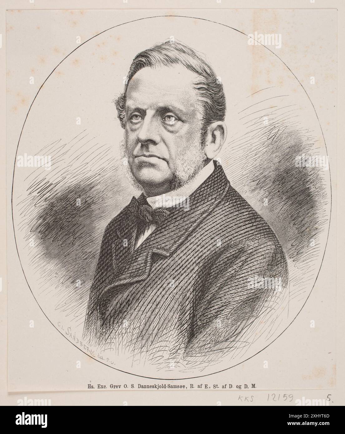 Xylograph by Carl Leonard Sandberg depicting O.S. Danneskjold-Samsøe ...