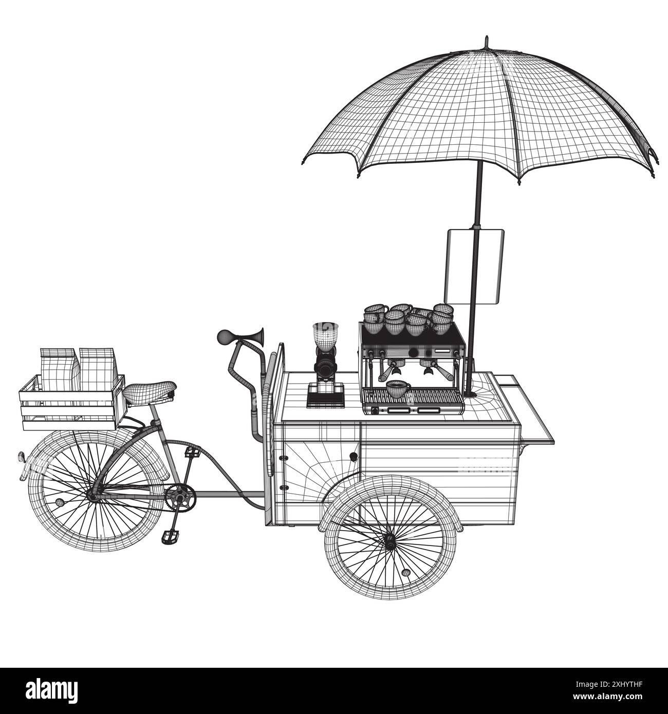 Detailed Outdoor Bicycle Coffee Stand Vector Illustration with Table ...