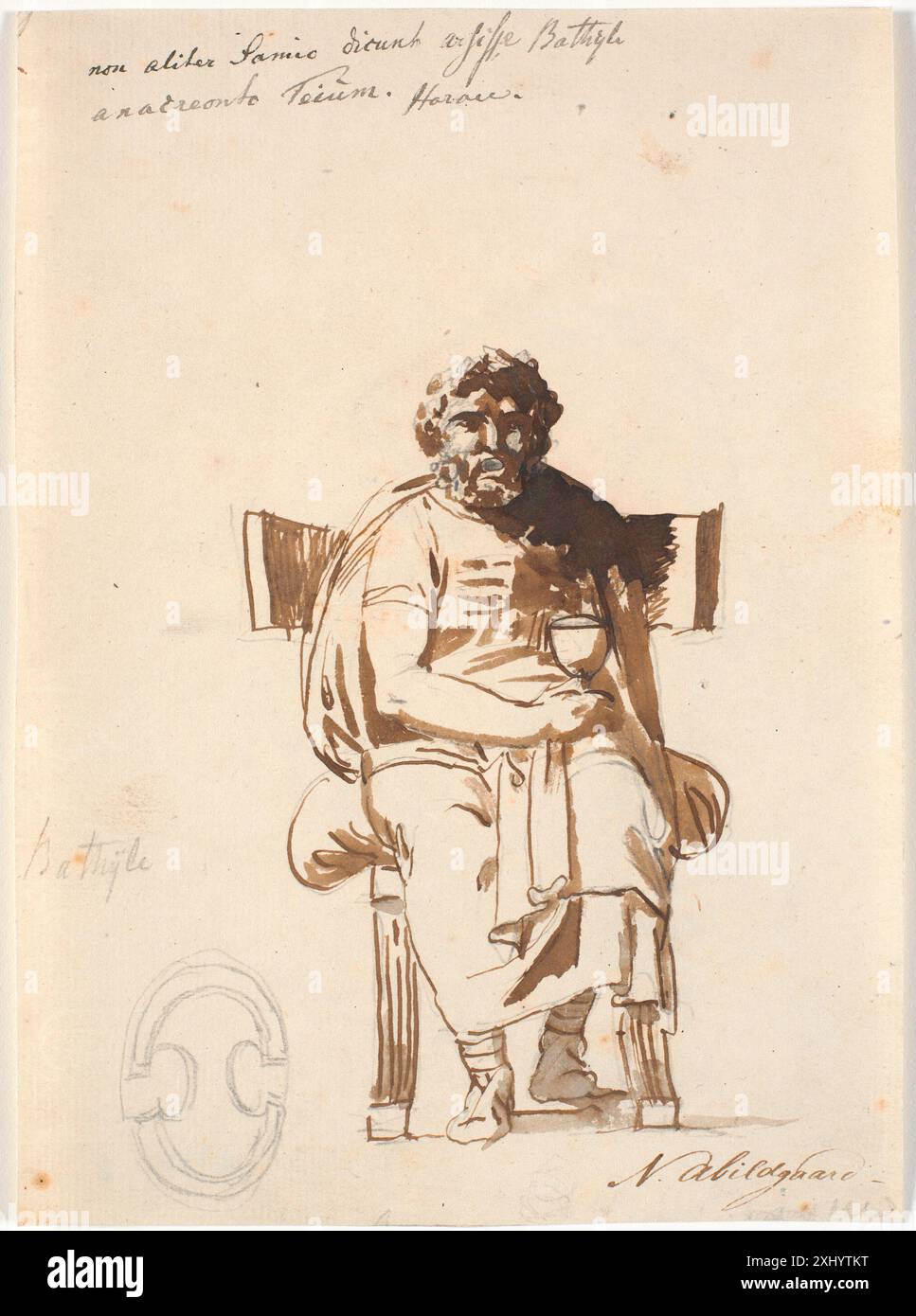 A drawing by Nicolai Abildgaard showing the actor Batyllus from the ...