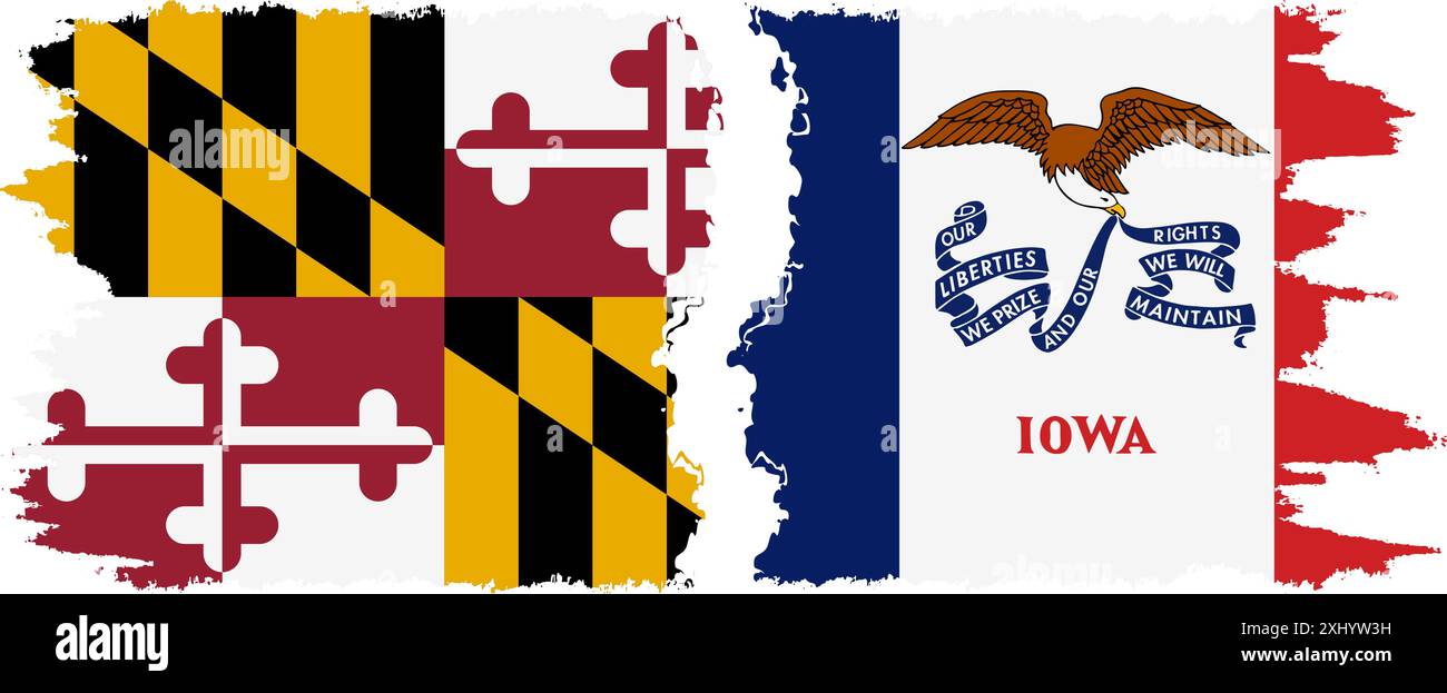 Iowa and Maryland states grunge brush flags connection, vector Stock ...