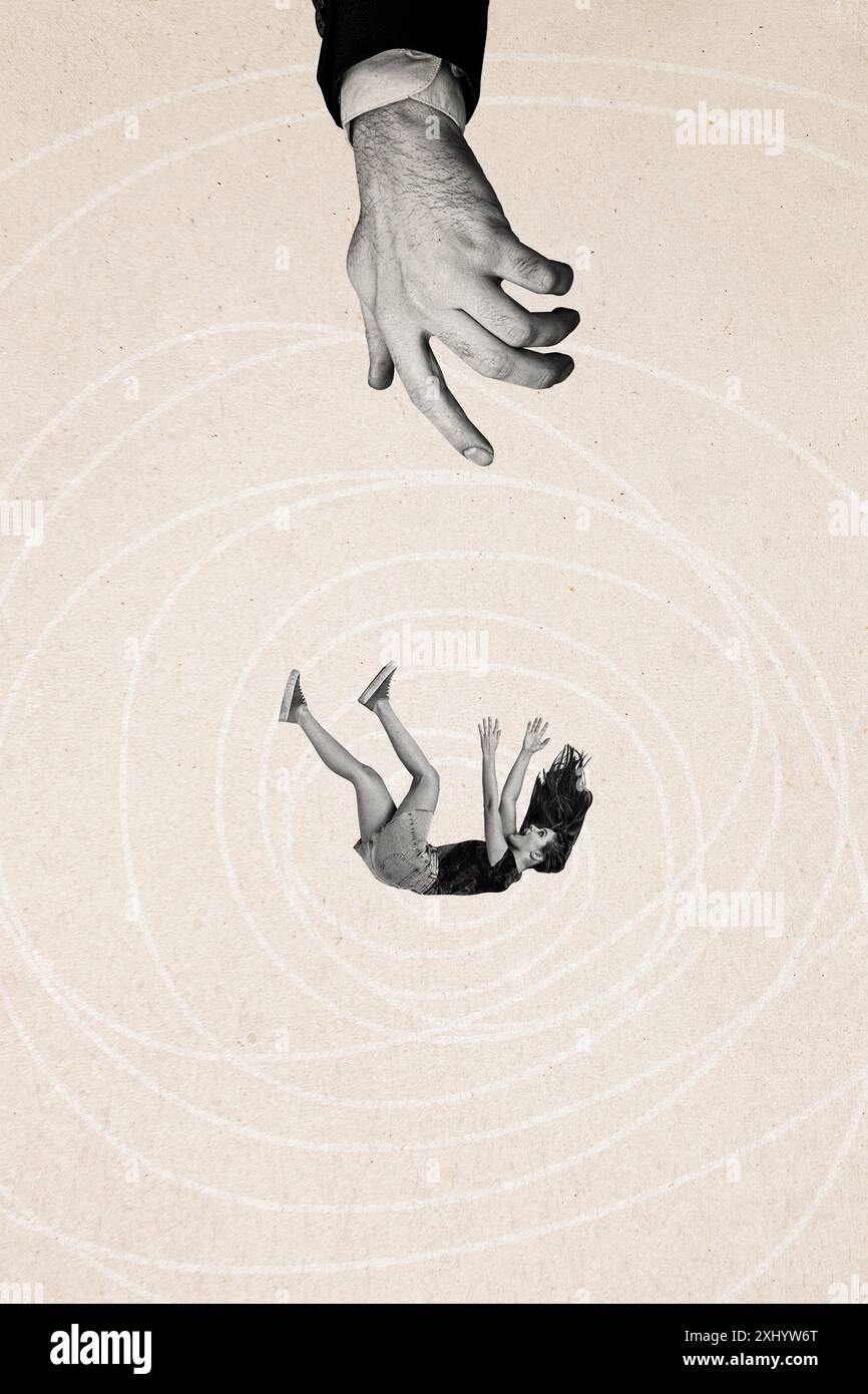 Vertical photo collage of fallen screaming girl receive dismissal ...