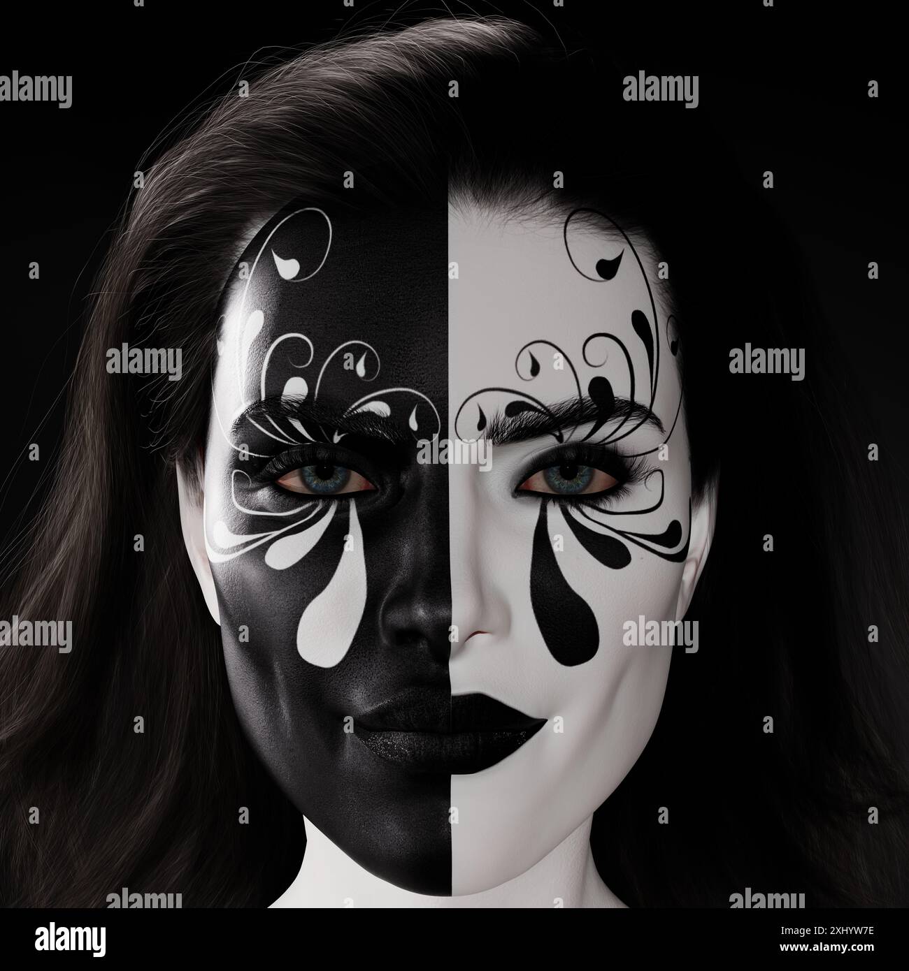 portrait of a woman with an imaginative make-up. One half of the face ...