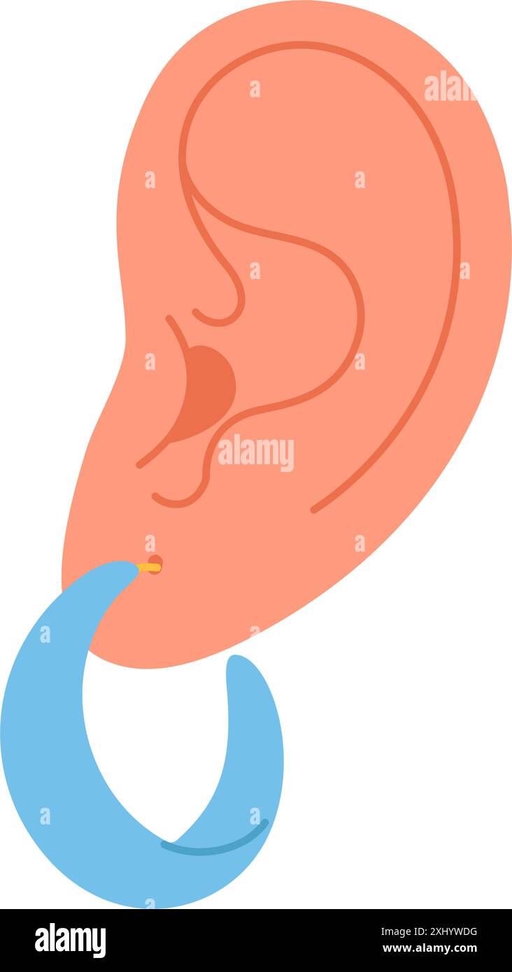 Ear with earring. Piercing. Ring earring made of plastic, fashionable ...