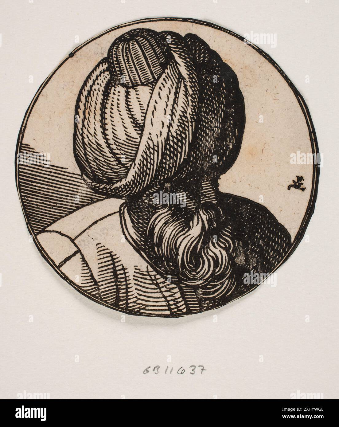 Circular medallion with the bust of a bearded turban-clad man, seen ...