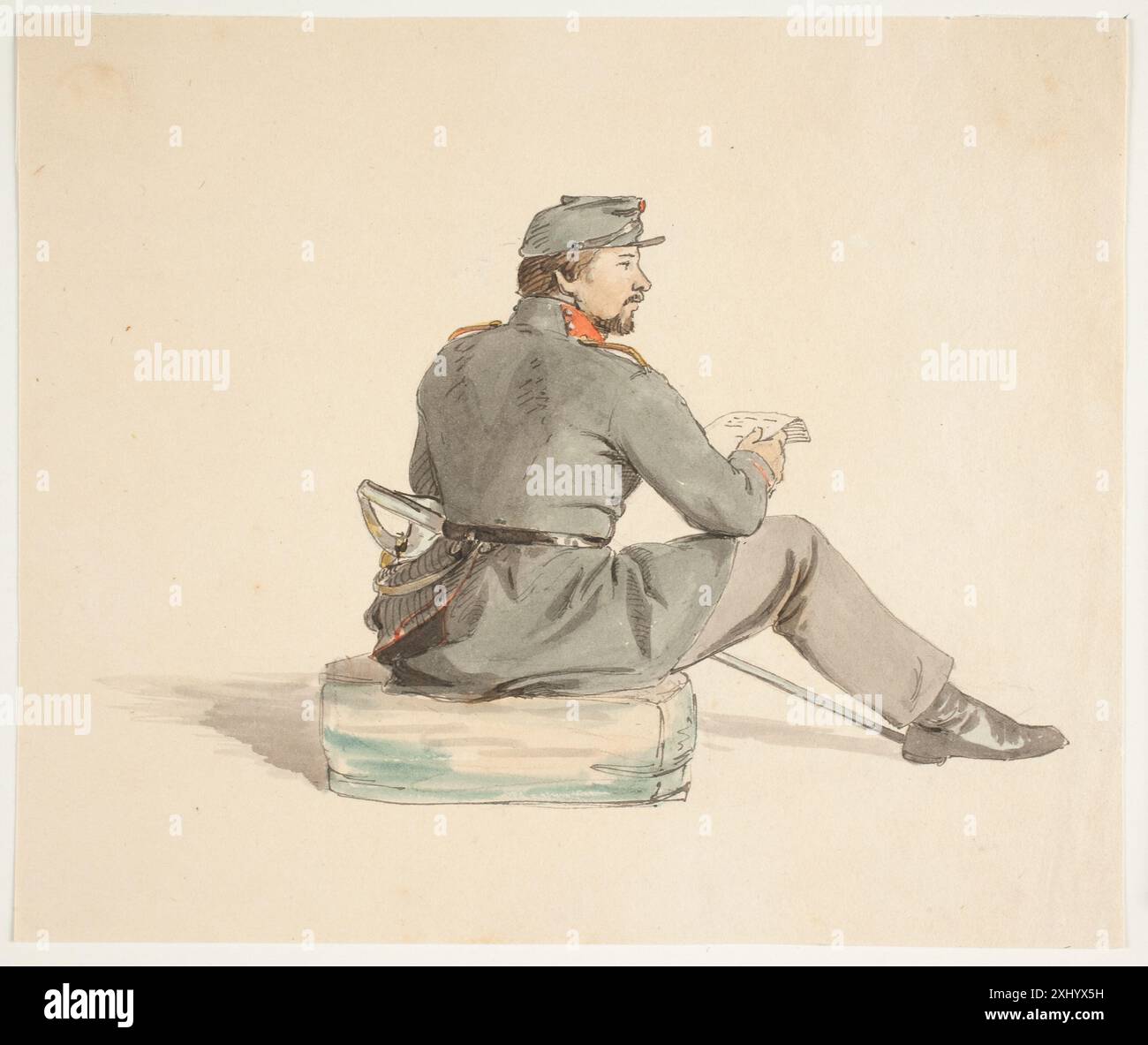 Reading soldier Dalgas, Carlo 1821 - 1851 Drawing Carlo Dalgas: Hans ...