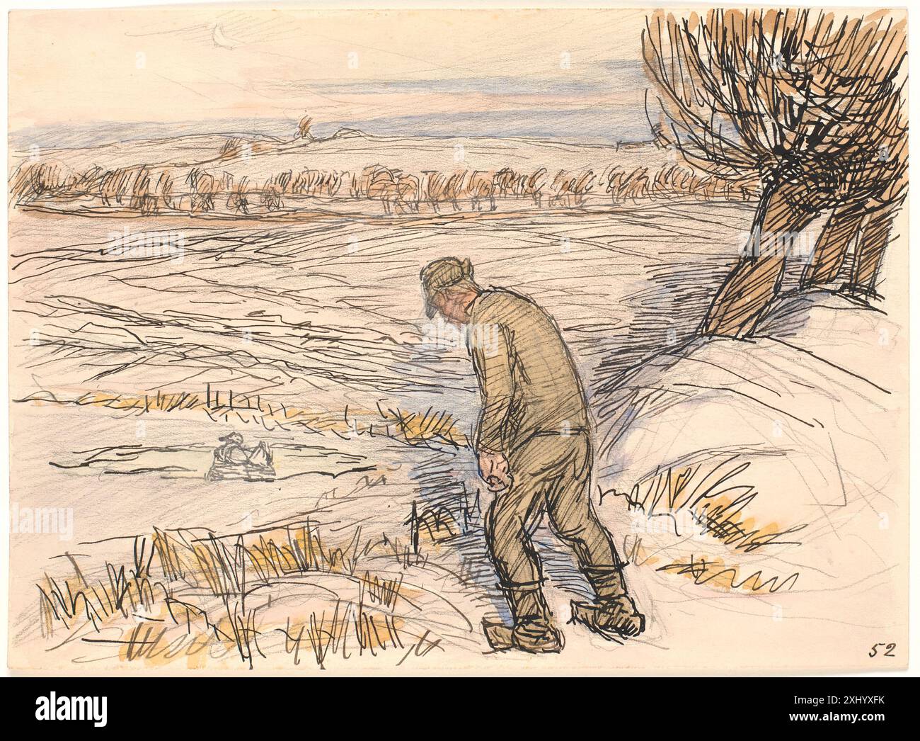 The farmer at the frozen lake Syberg, Fritz 1862 - 1939 Drawing Den ...