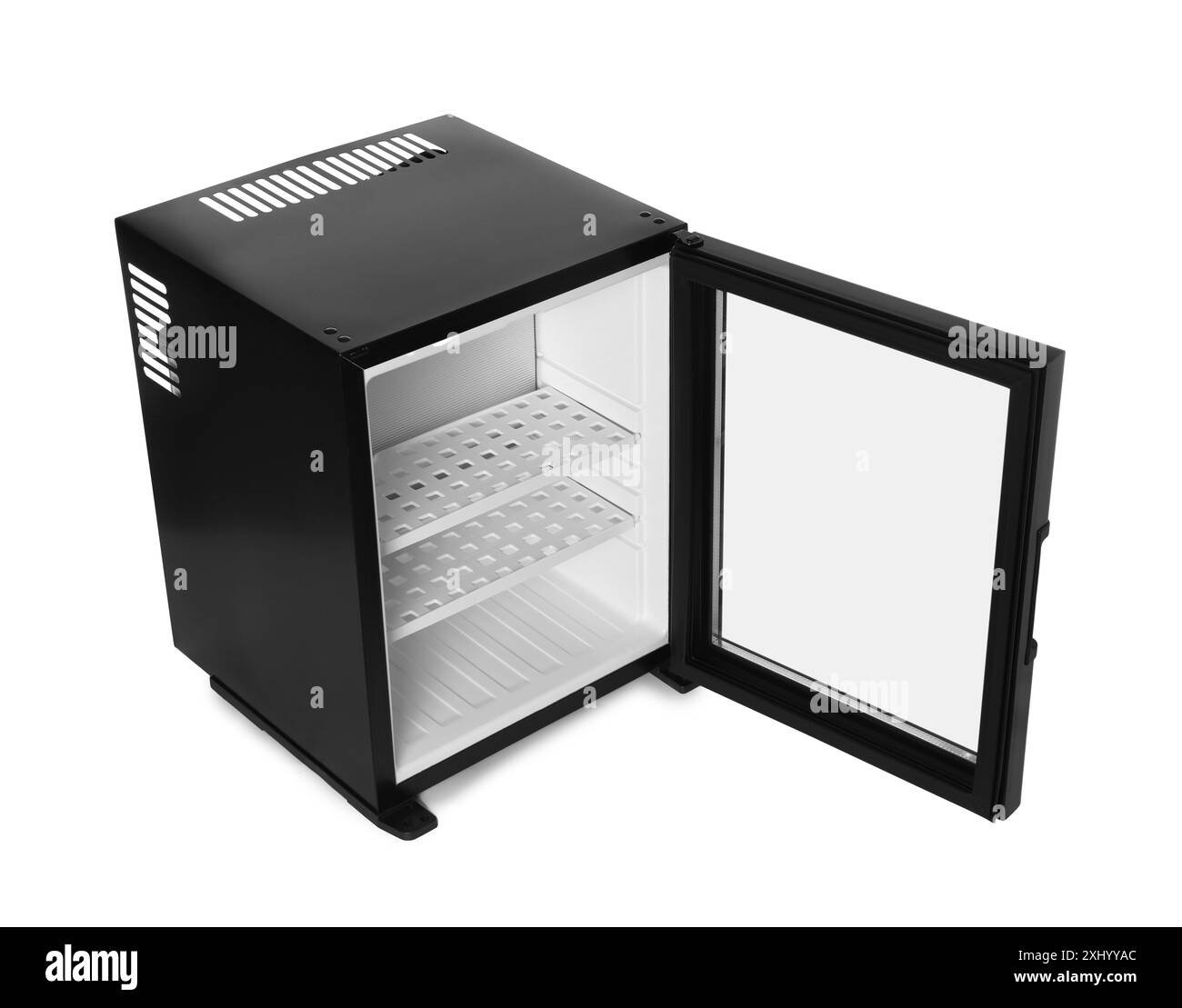 Empty modern mini refrigerator isolated on white Stock Photo - Alamy