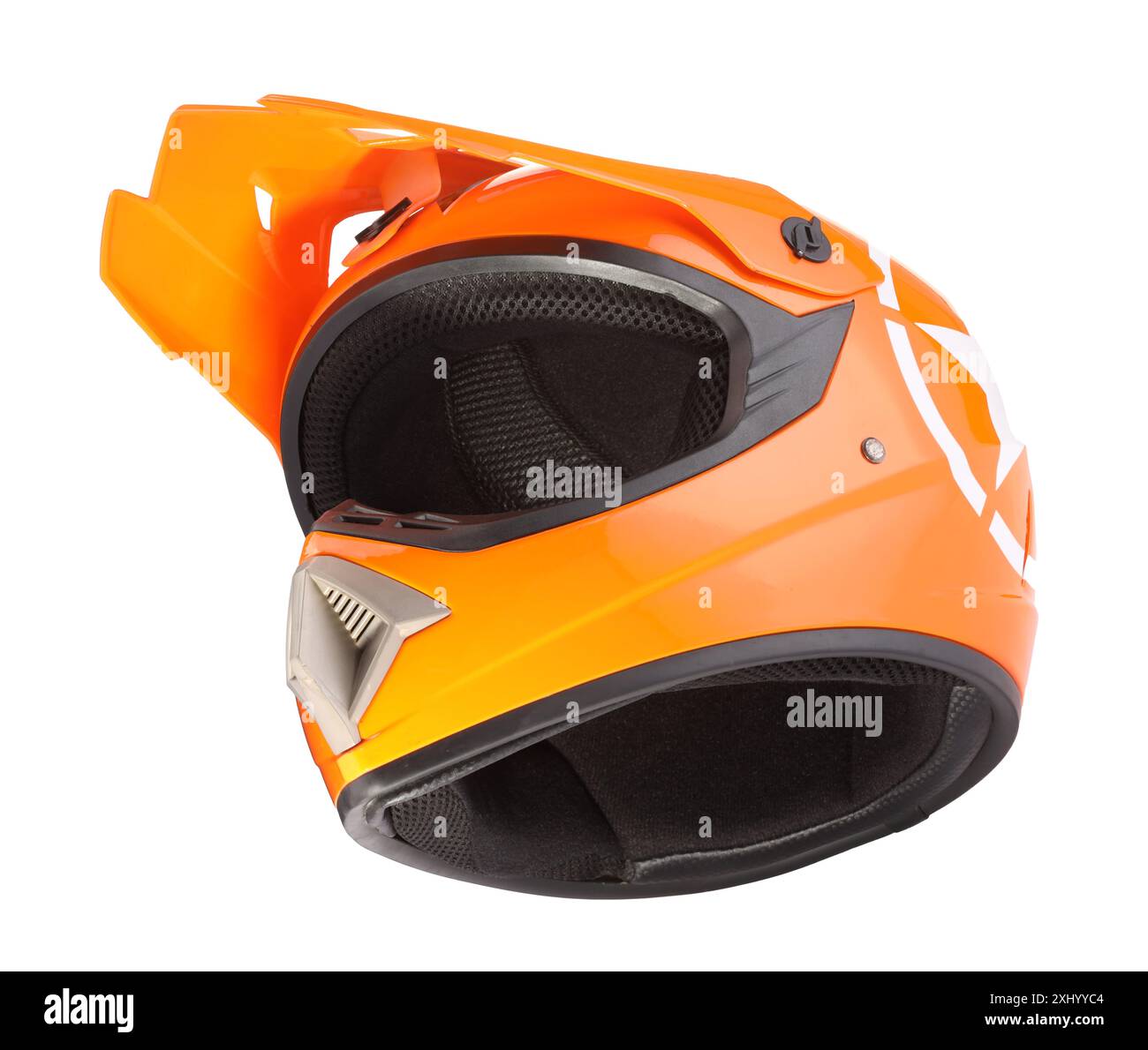 Modern orange motorcycle helmet isolated on white Stock Photo - Alamy