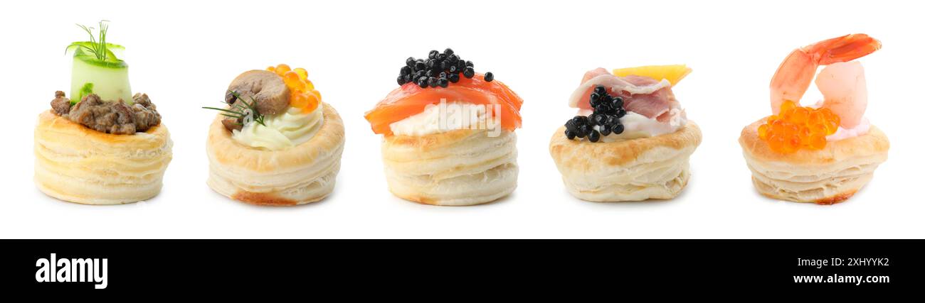 Set of different canapes isolated on white Stock Photo - Alamy