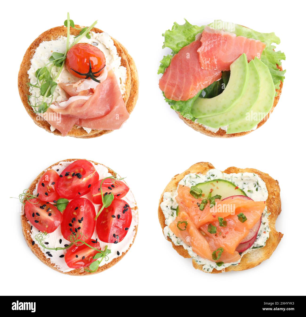 Set of different canapes isolated on white, top view Stock Photo - Alamy