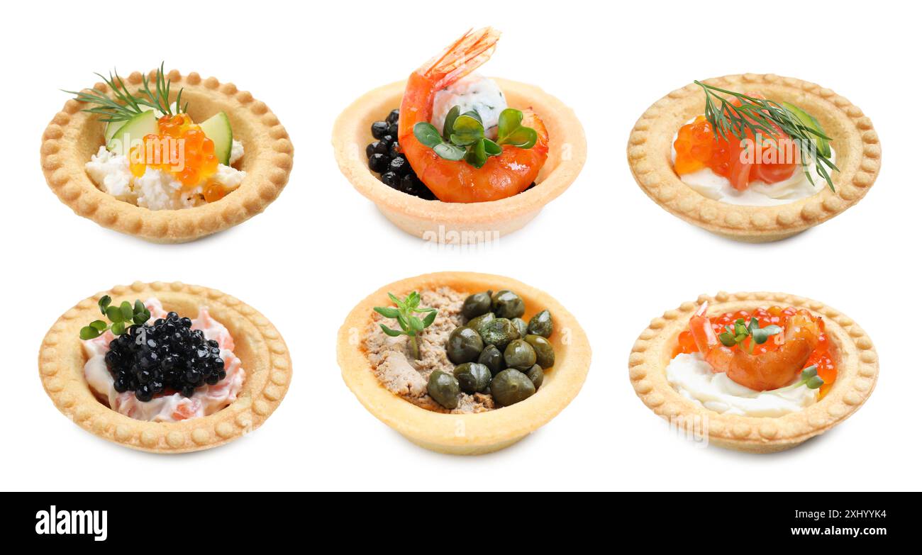 Set of different canapes isolated on white Stock Photo - Alamy
