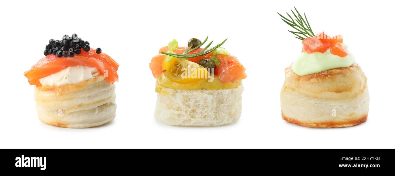 Set of different canapes isolated on white Stock Photo - Alamy