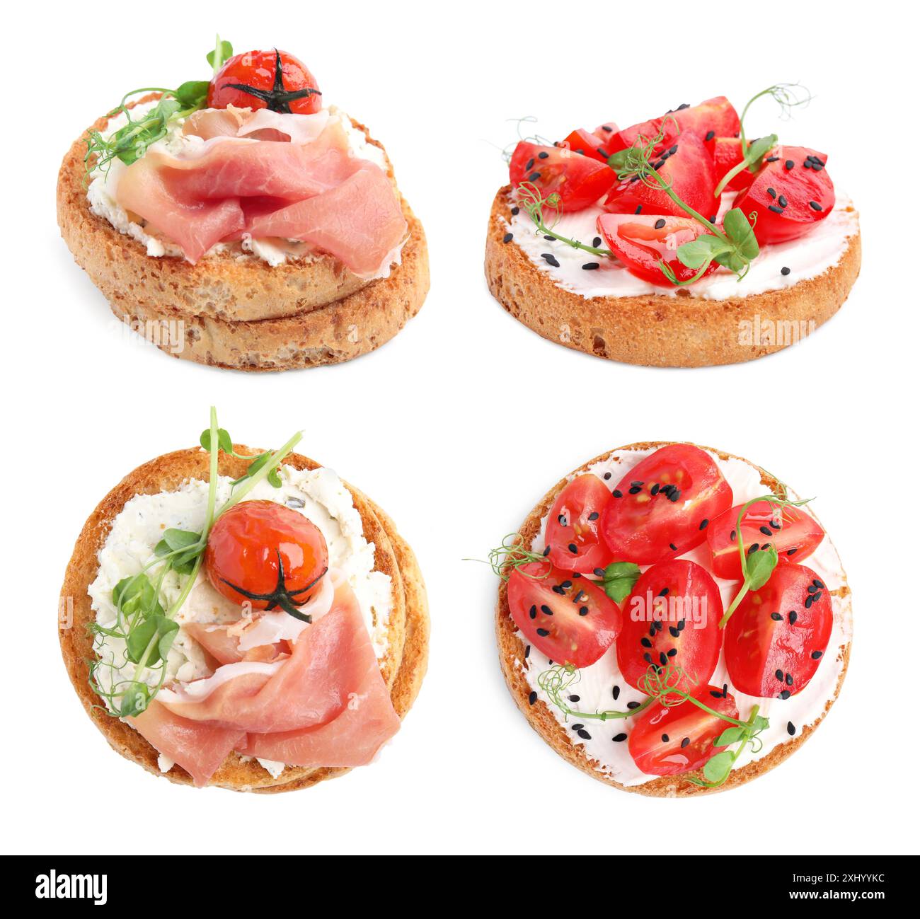 Different canapes isolated on white, top and side views Stock Photo - Alamy