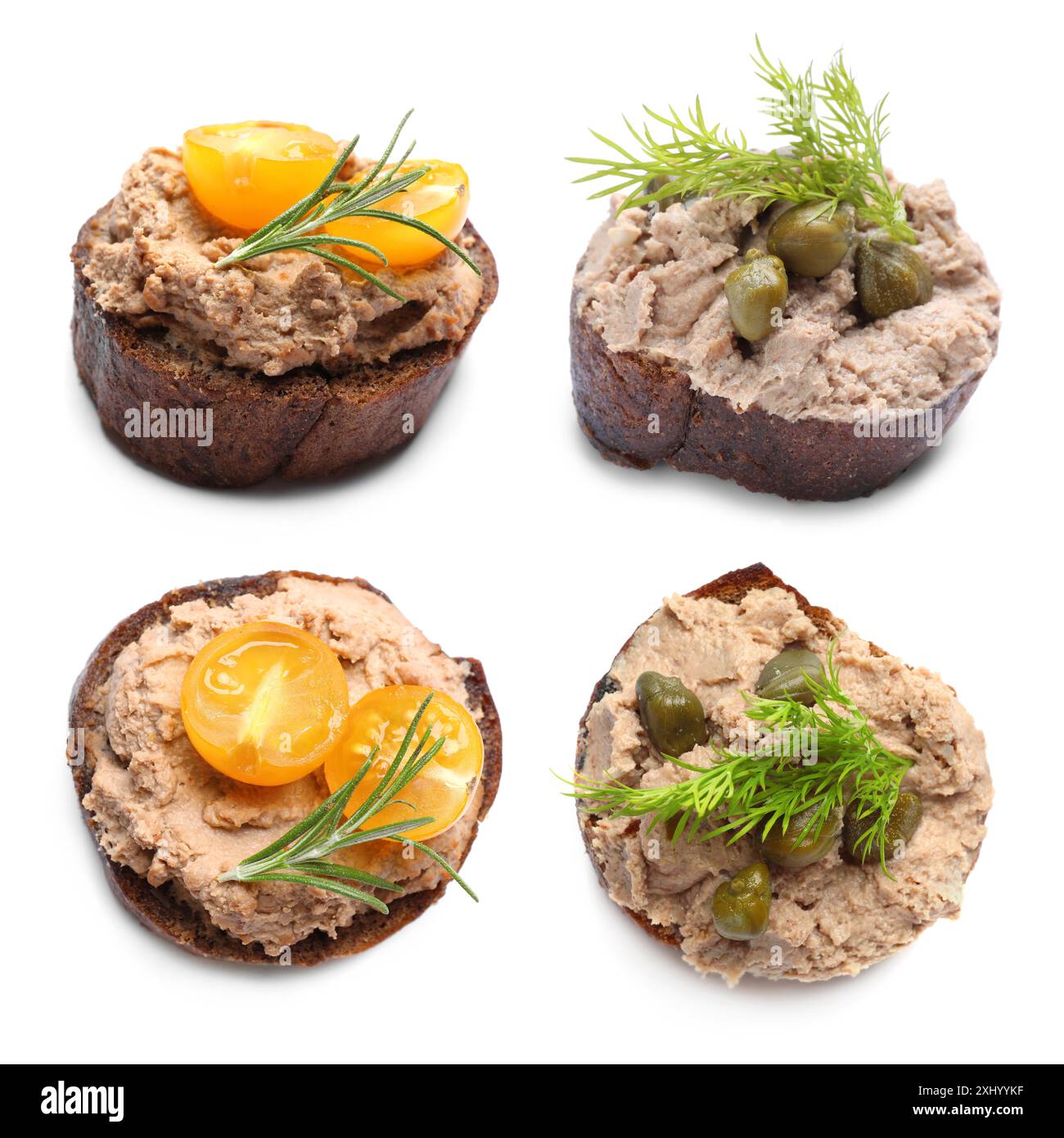 Different canapes isolated on white, top and side views Stock Photo - Alamy