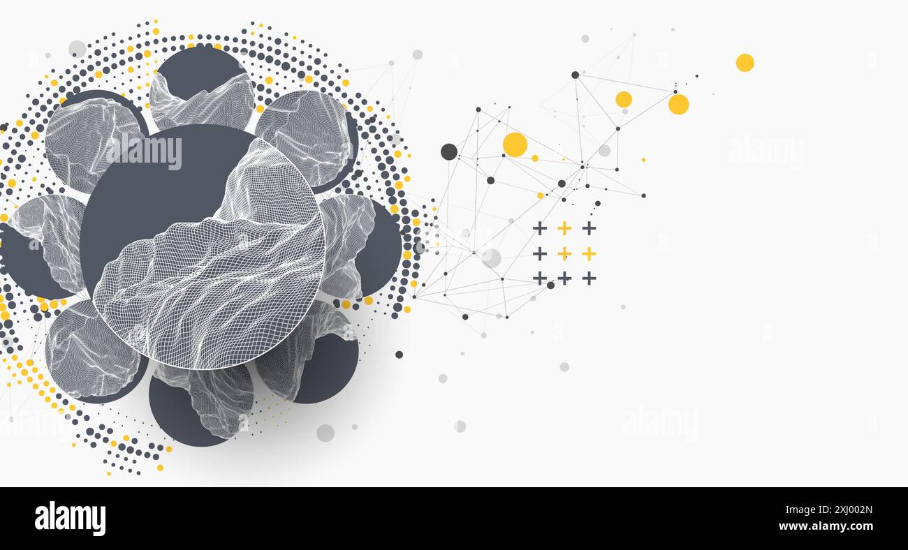 Abstract scientific technological background. Circles with mountain ...