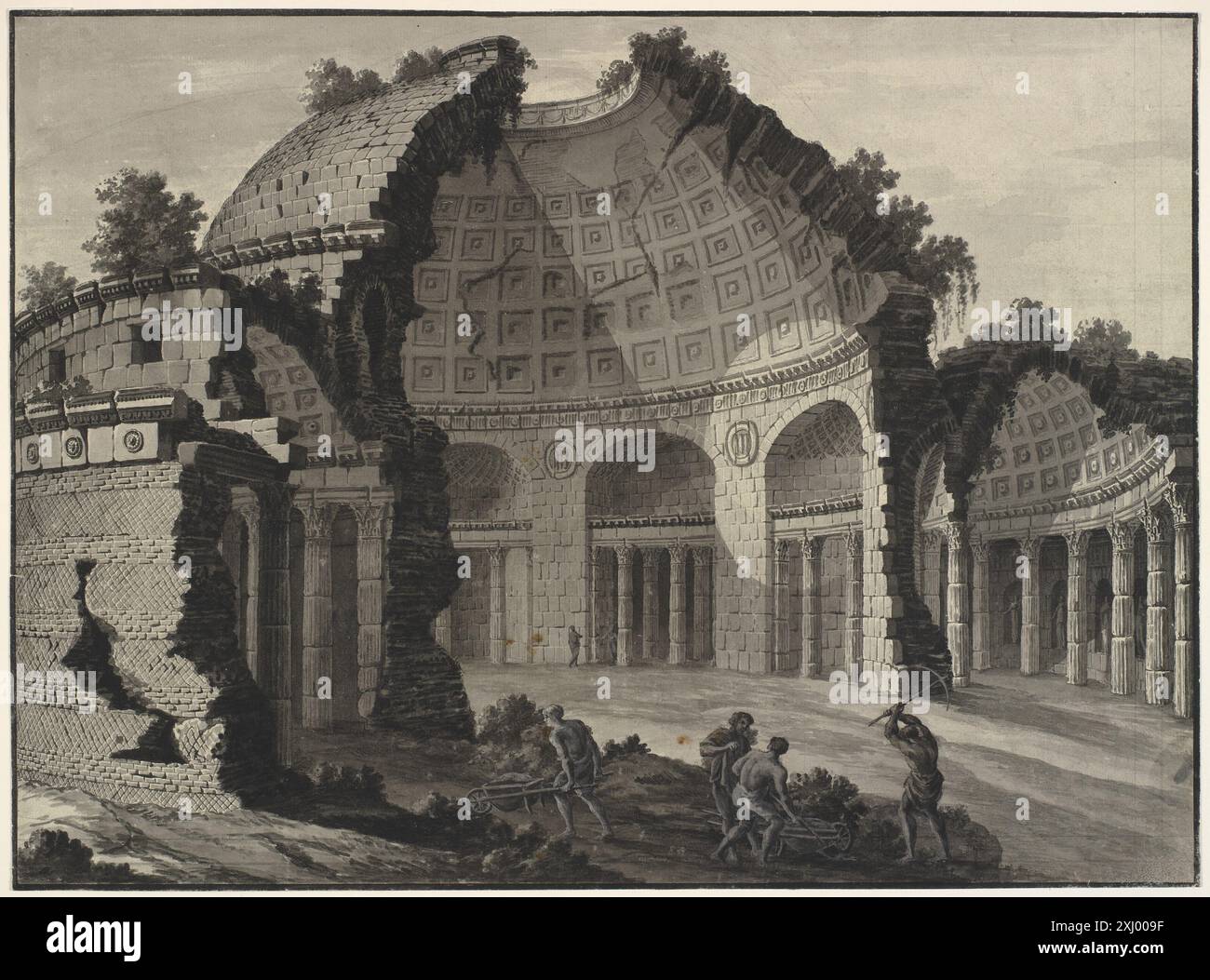 Drawing by Robert Adam showing an architectural fantasy of the ruins of ...