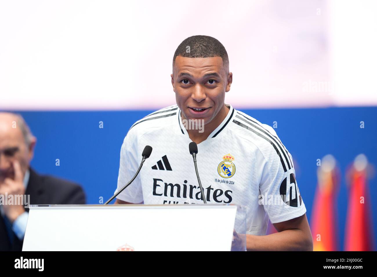 Kylian Mbappe attends during his presentation as new player of Real ...